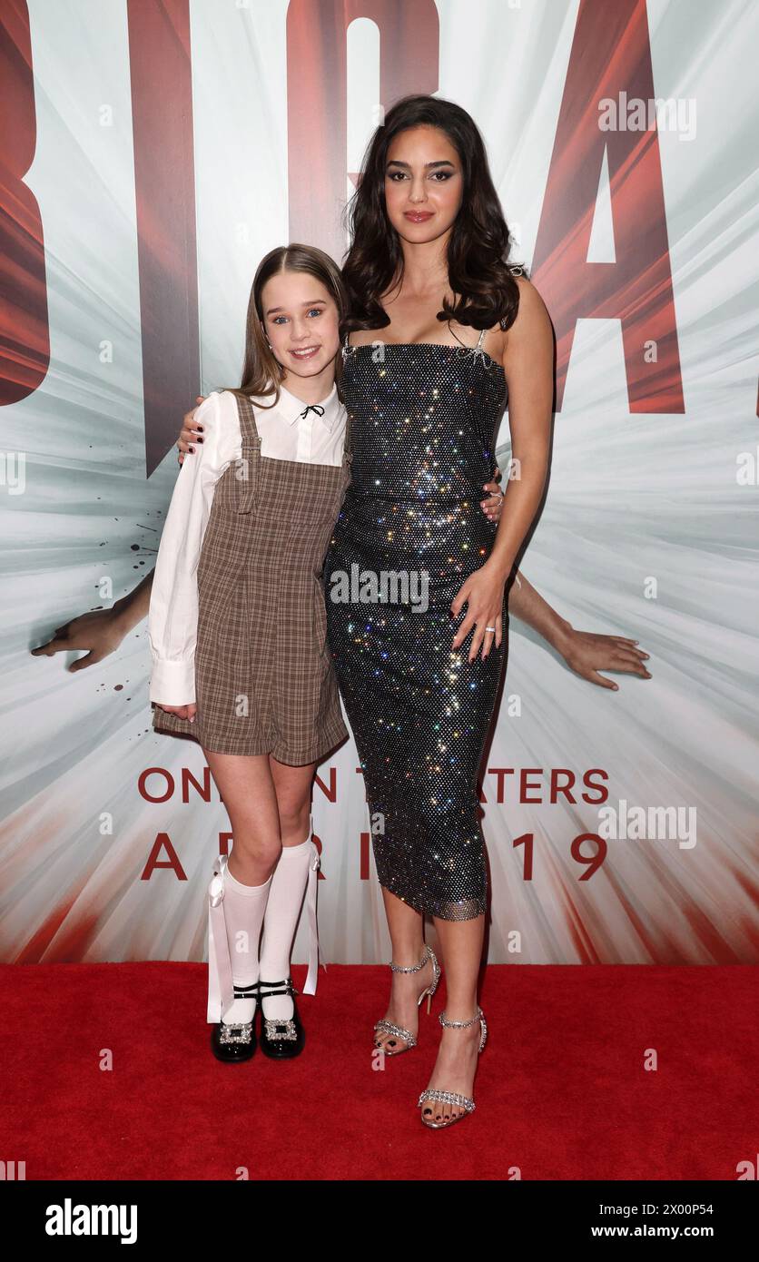 MIAMI, FLORIDA - APRIL 8: Actors Alisha Weir and Melissa Barrera are seen at the "Abigail ...