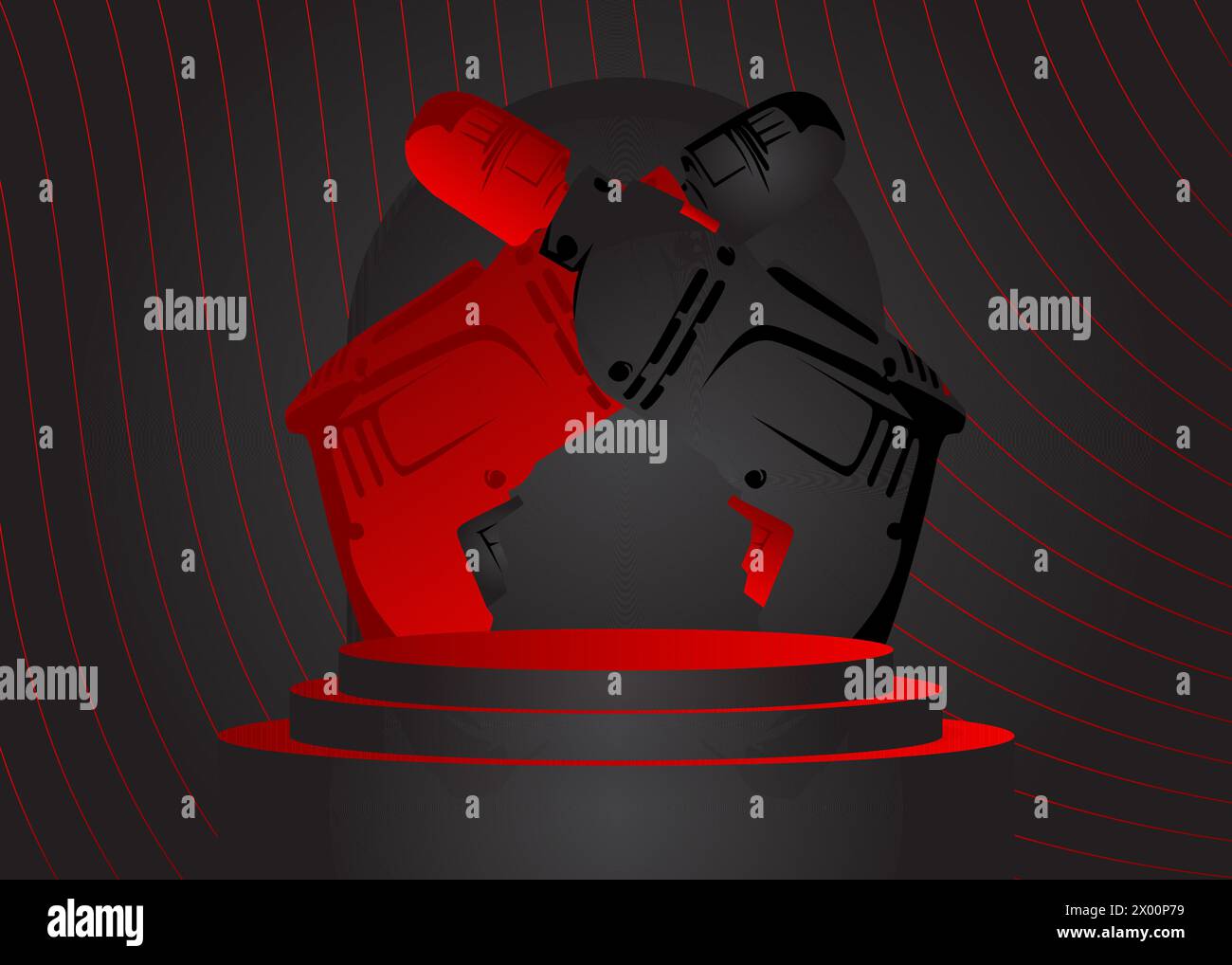 Black and red mock-up product display with drill. Vector cylinder ...