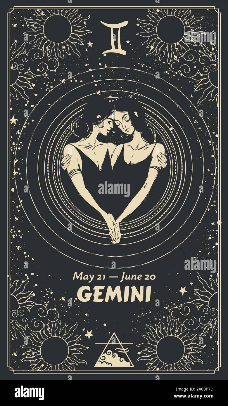 Astrological chart of the zodiac sign Gemini, two beautiful twin girls ...