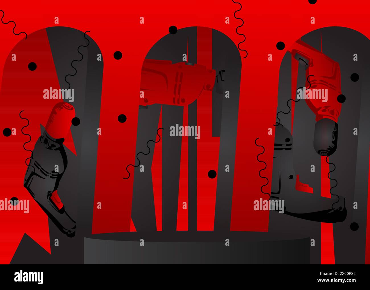 Black and red mock-up product display with drill. Vector cylinder ...