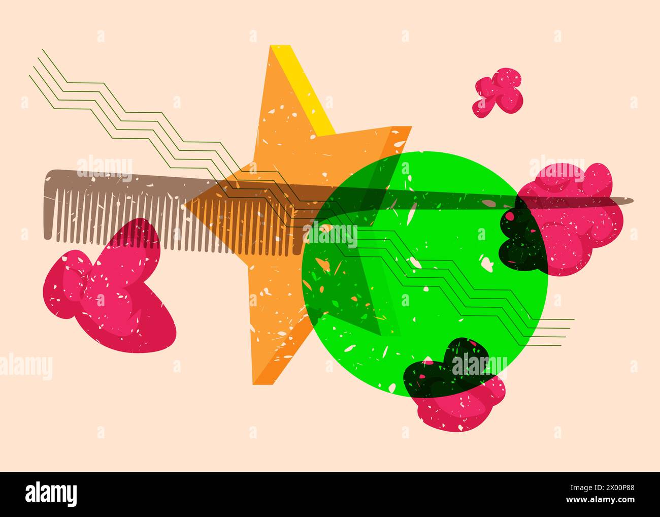 Risograph comb with geometric shapes. Objects in trendy riso graph ...