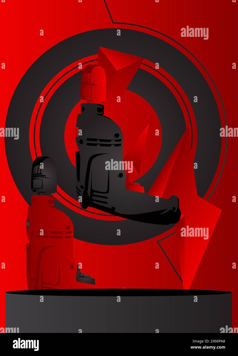 Black and red mock-up product display with drill. Vector cylinder ...