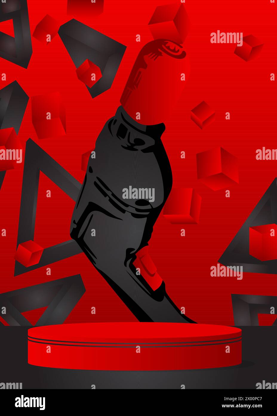 Black and red mock-up product display with drill. Vector cylinder ...