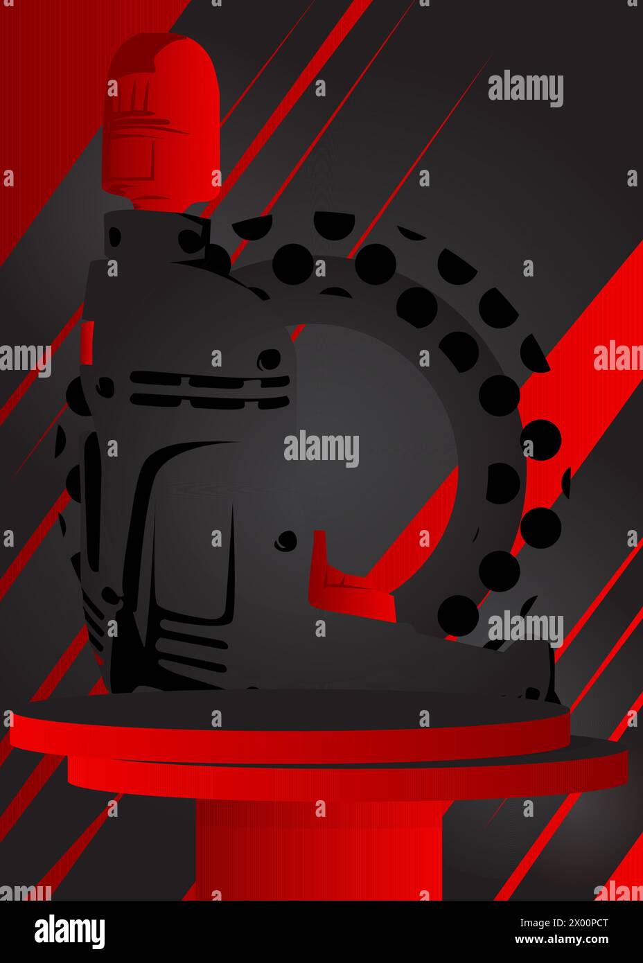 Black and red mock-up product display with drill. Vector cylinder ...