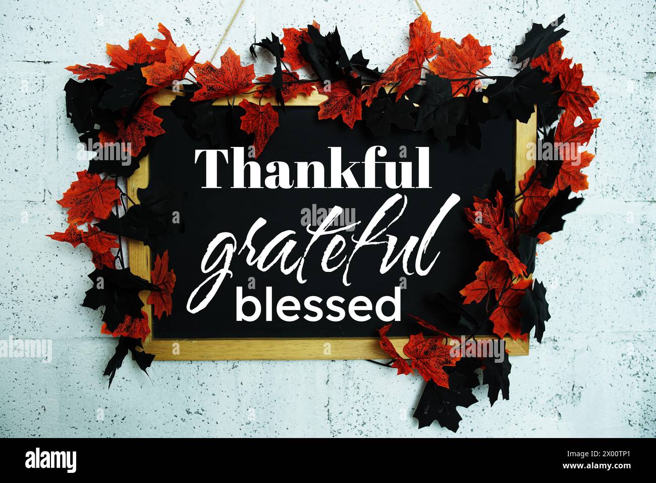 Thankful, grateful and blessed inspirational words with maple leaf ...