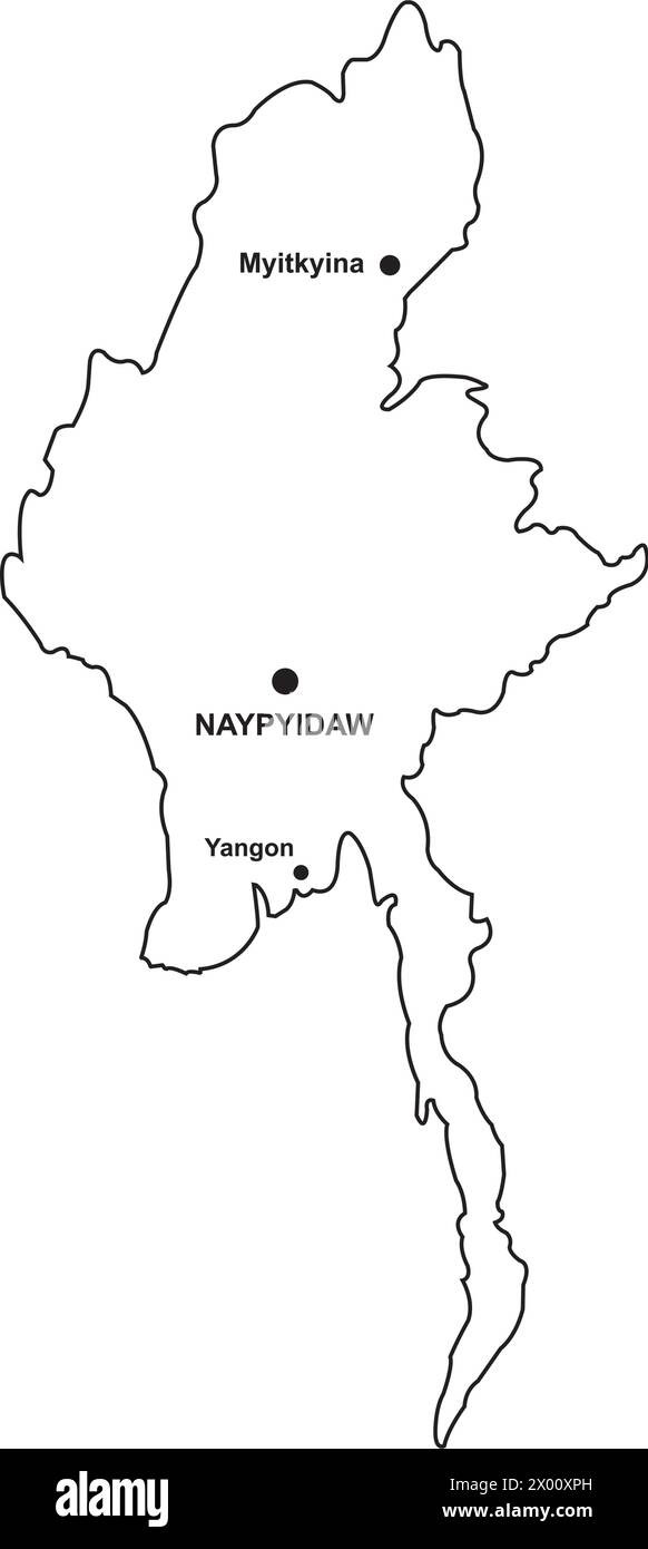 Burma Map Outline Myanmar Map Black Outline With Shadow On White