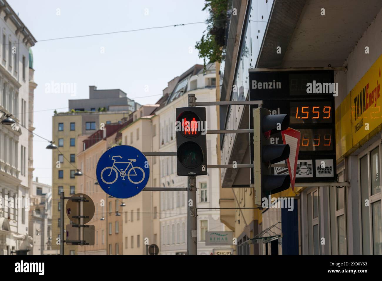 Vienna, Austria - June 22, 2023: Traffic lights and road signs ...