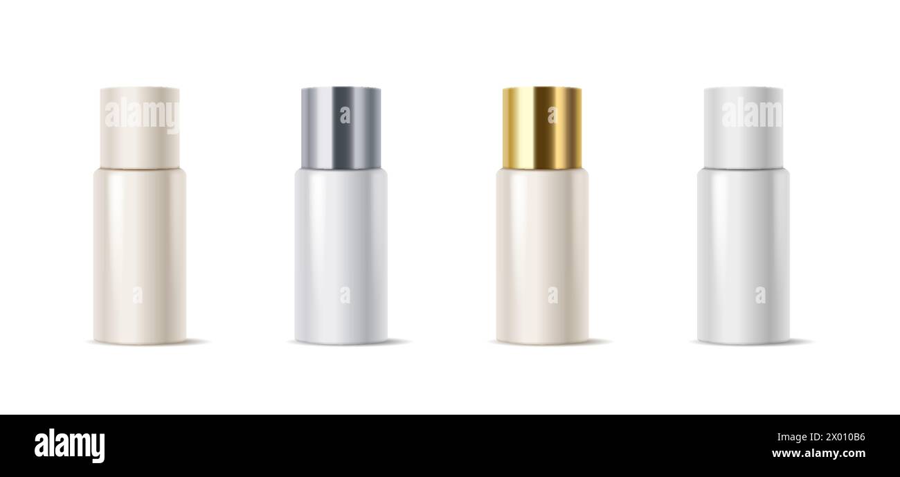 Mockup cosmetic products bottles with plastic caps realistic vector ...