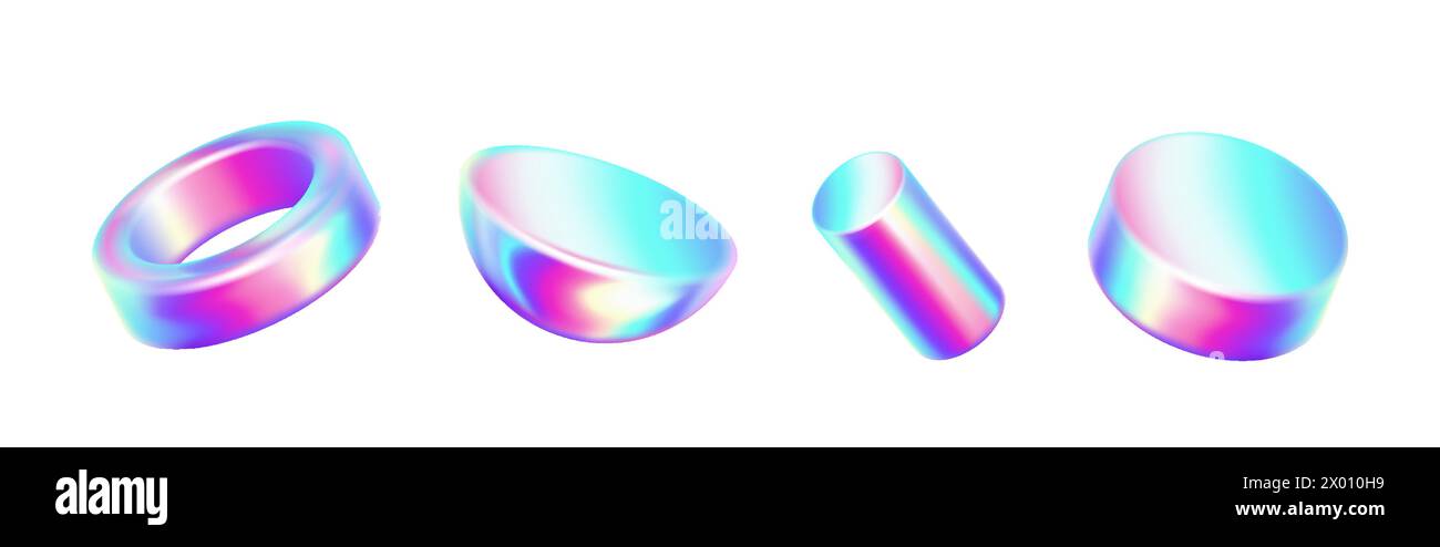 Shiny iridescent geometric shapes realistic vector illustration set ...