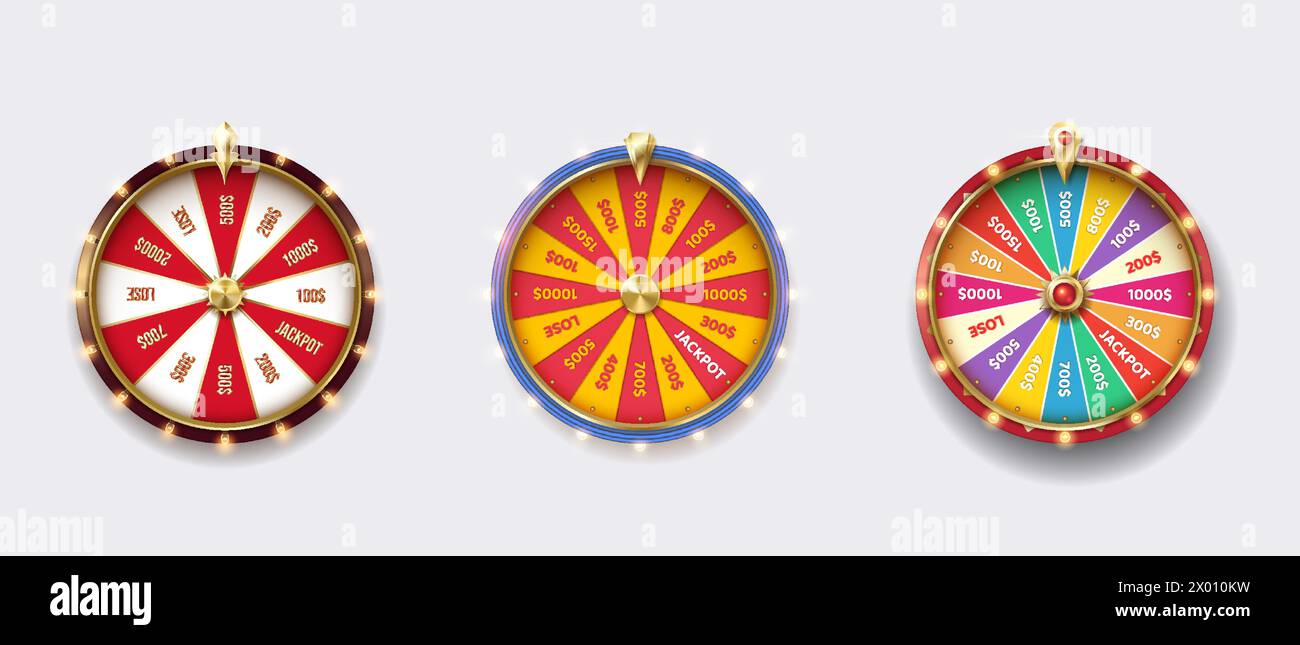 Fortune wheels colorful realistic vector illustration set. Luck win ...