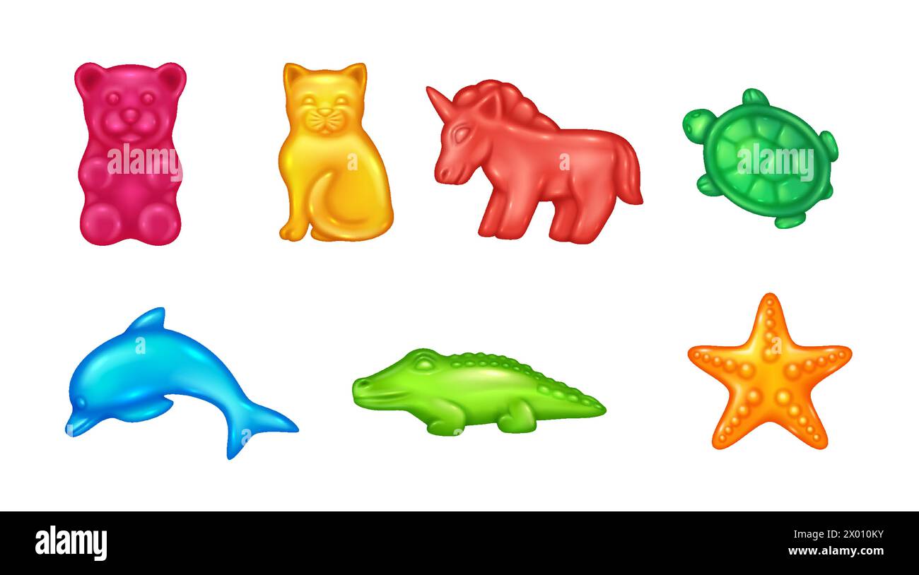 Funny animals jelly sweets 3d realistic vector illustration set. Gummy ...