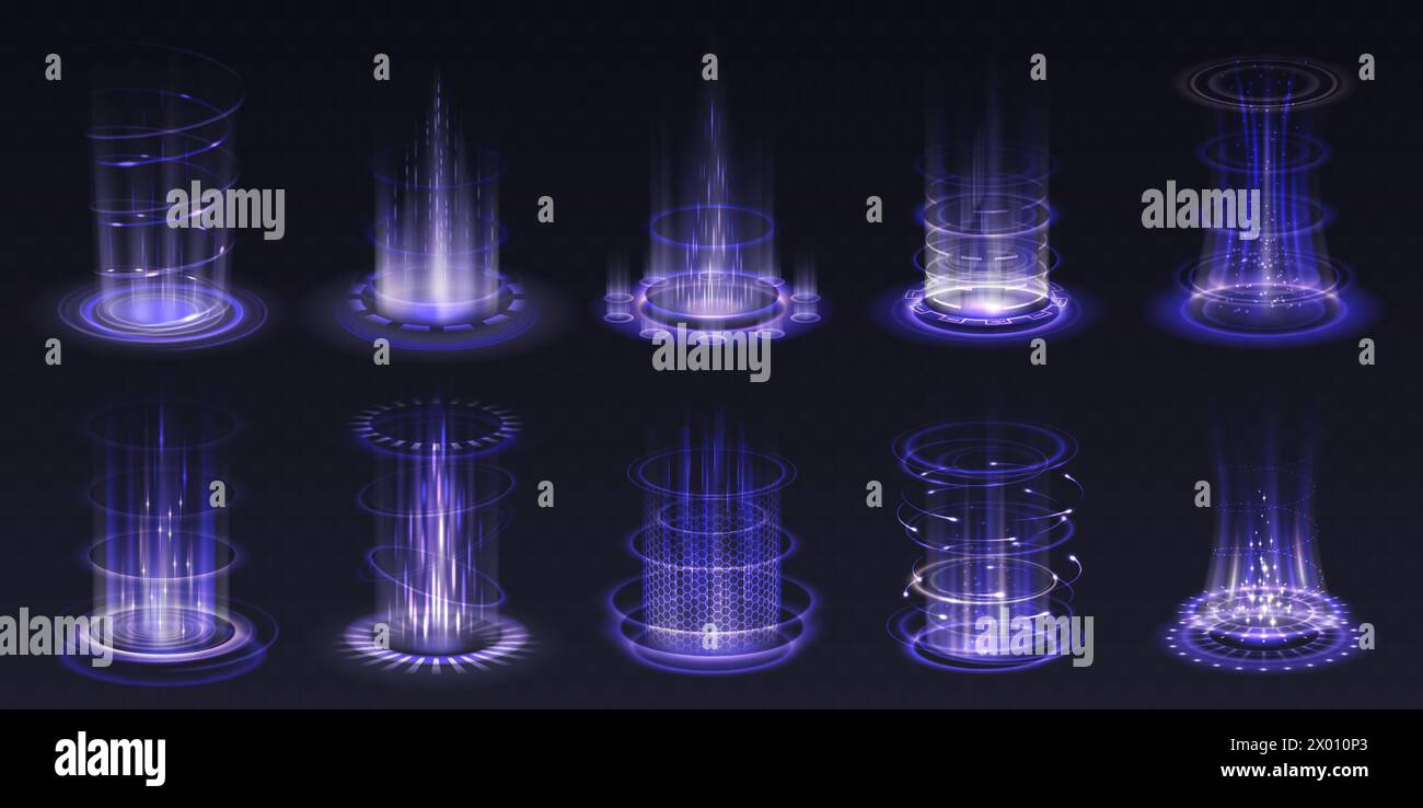 Level up purple energy effects realistic vector illustration set ...