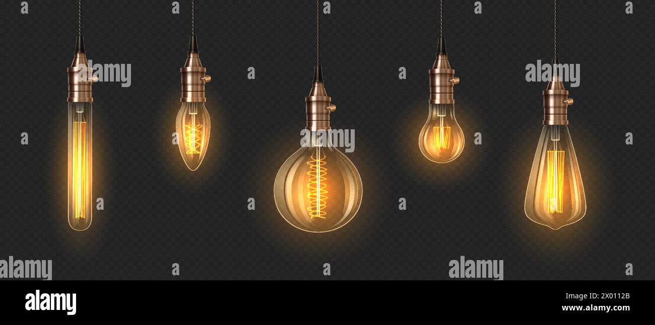 Glowing incandescent lightbulbs 3d realistic vector illustration set ...