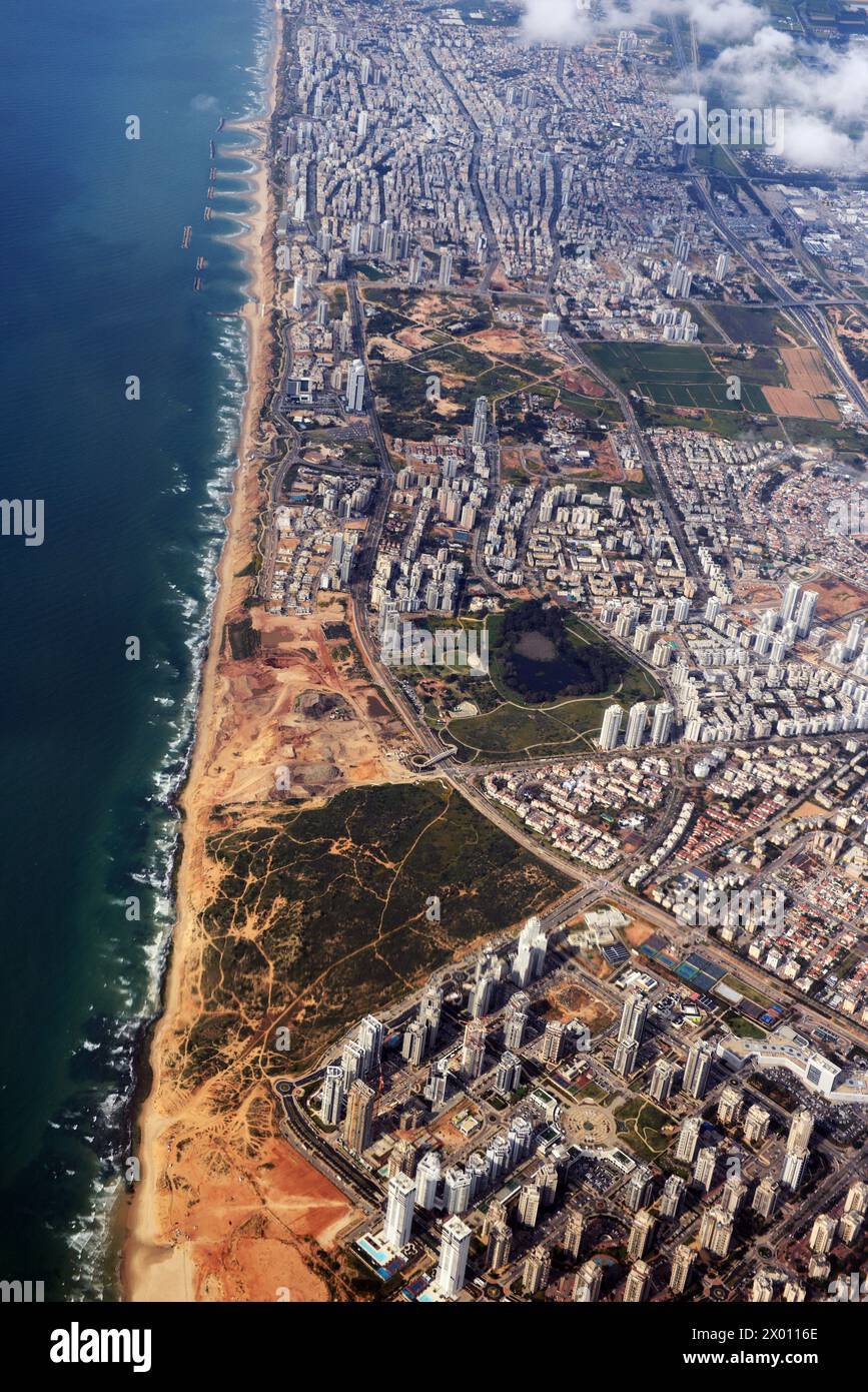Aerial view of the Israeli coastline around Netanya, Israel Stock Photo ...