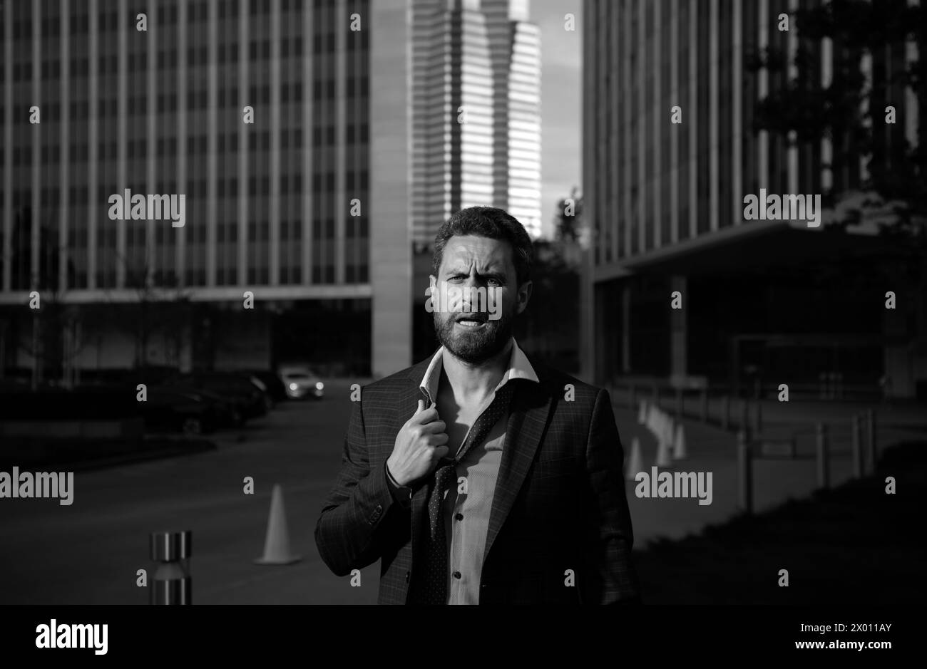 Angry businessman in suit after work in office. Screaming face Stock ...