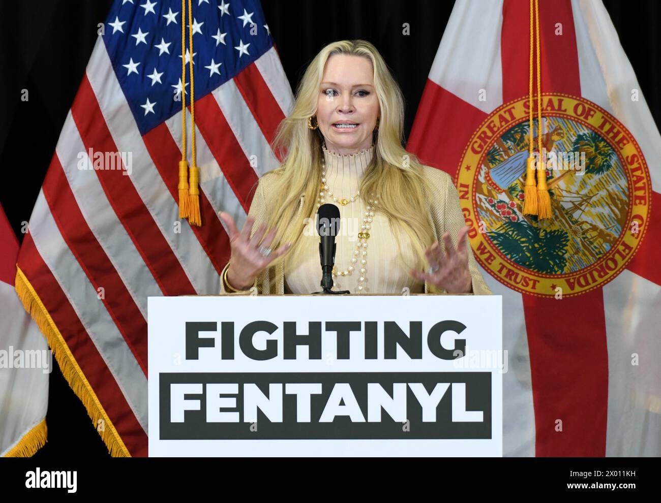 American socialite, model, and actress Jacqueline Siegel speaks at a press conference in Sanford ...