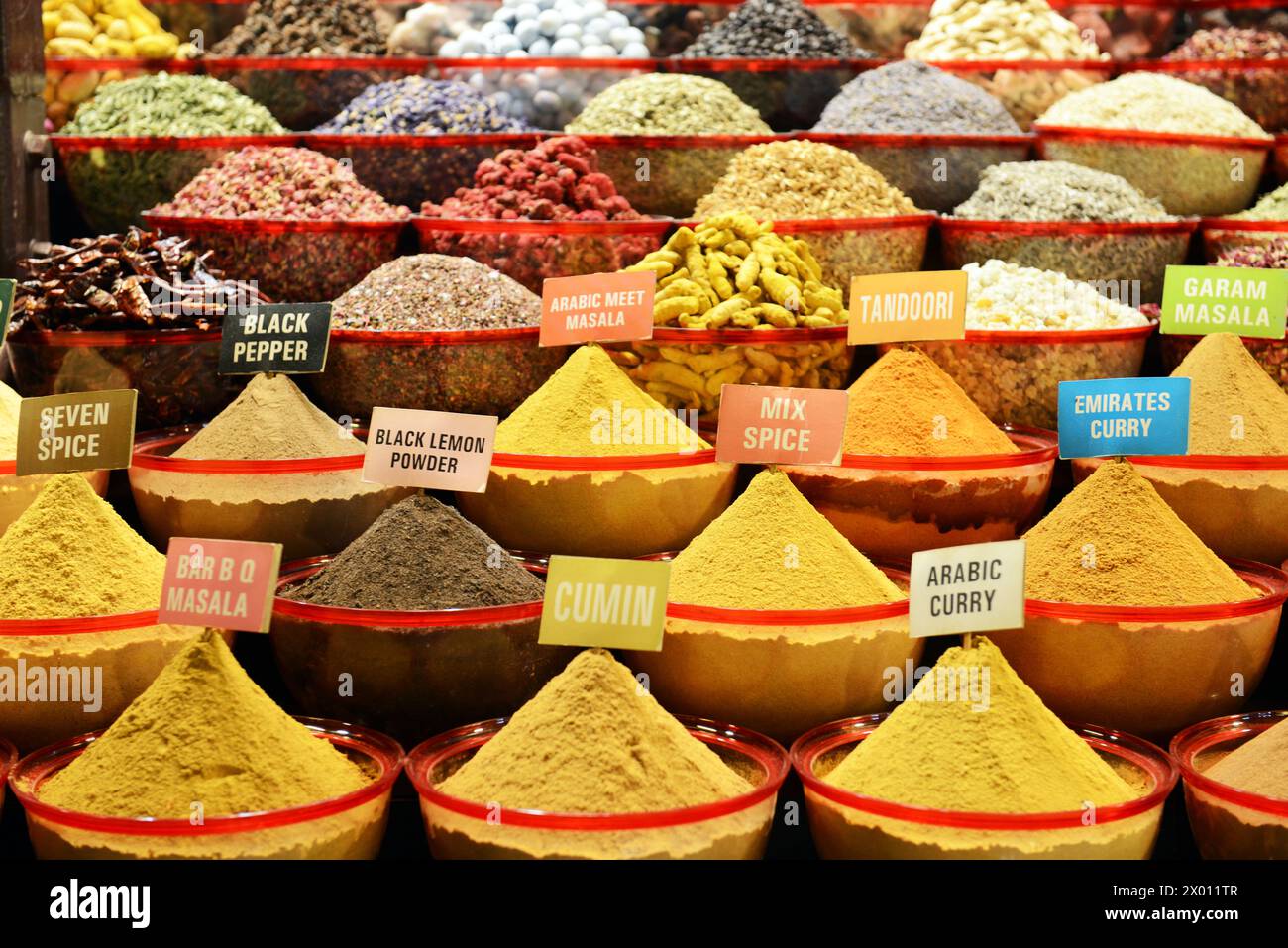 Spices & herb shop at the Deira spice market in Dubai, UAE Stock Photo ...