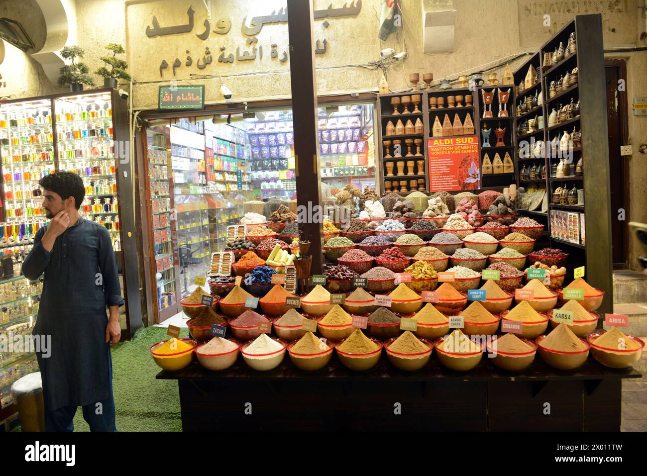 Spices & herb shop at the Deira spice market in Dubai, UAE Stock Photo ...
