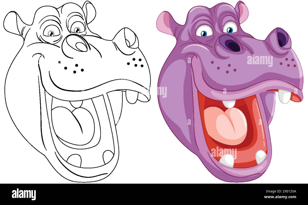 Vector illustration of a hippopotamus, colored and outlined Stock ...