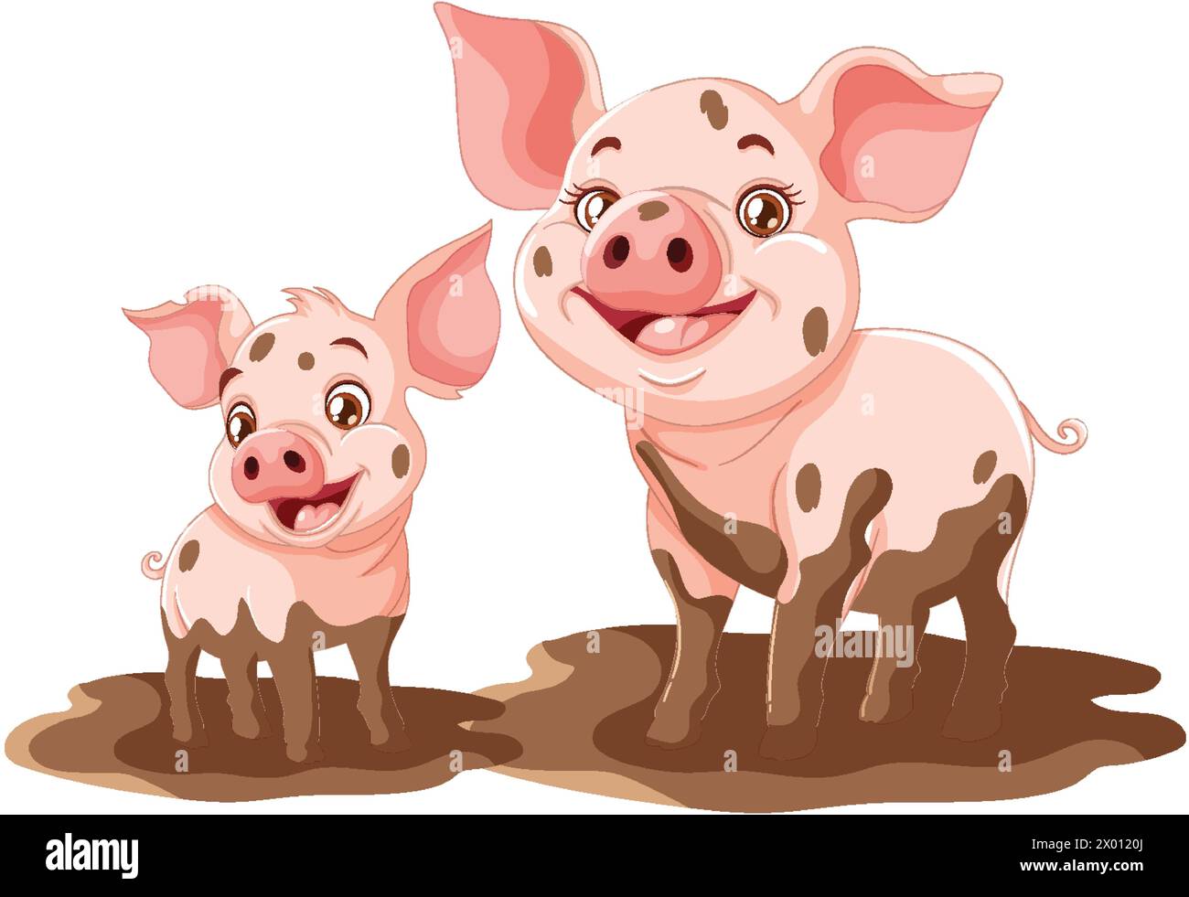 Two cartoon pigs smiling in a muddy puddle Stock Vector Image & Art - Alamy