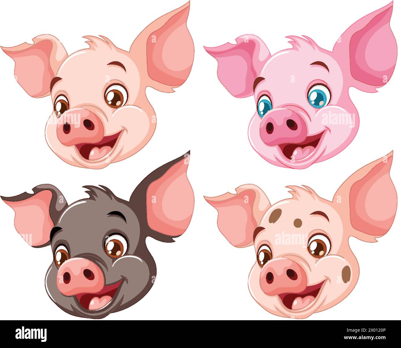 Four cheerful pig characters showing different emotions Stock Vector ...