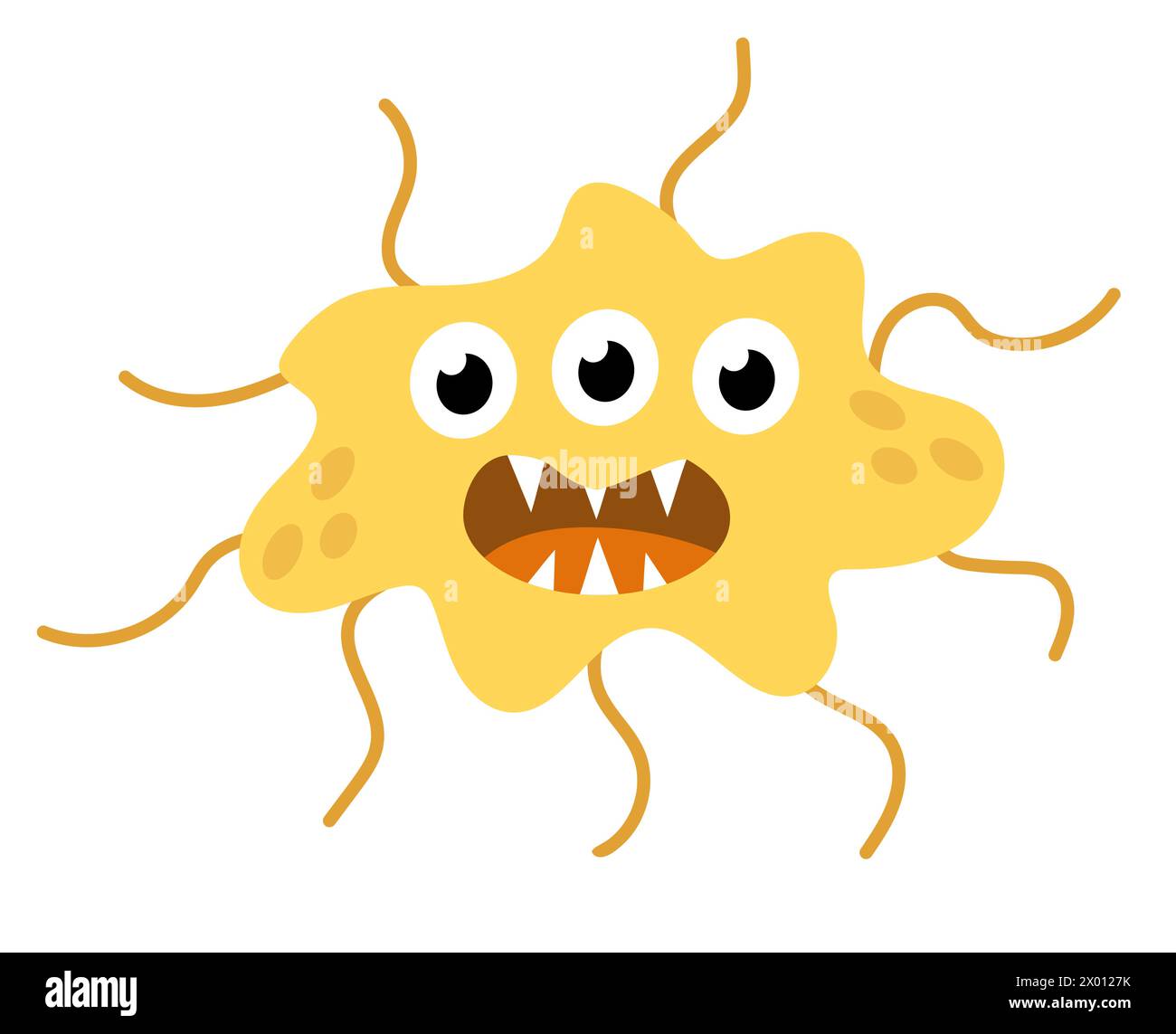 Cute cartoon yellow character bacteria, microbe, germ. Microbiology ...