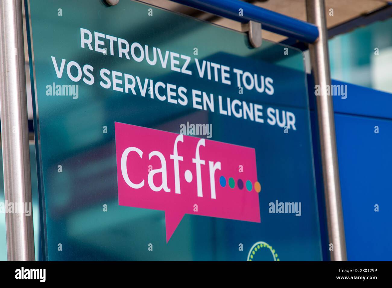 Angouleme , France - 04 08 2024 : caf allocations familiales logo brand ...