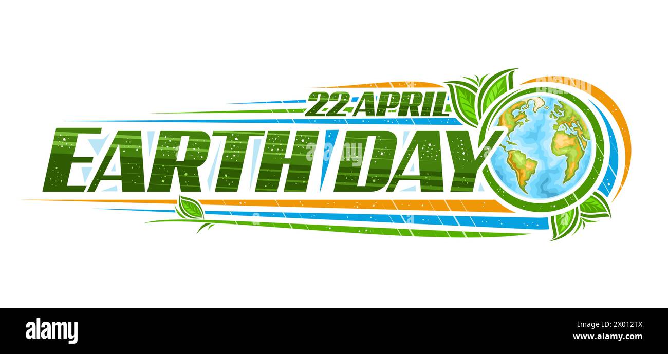 Vector logo for Earth Day, horizontal header with line art illustration ...