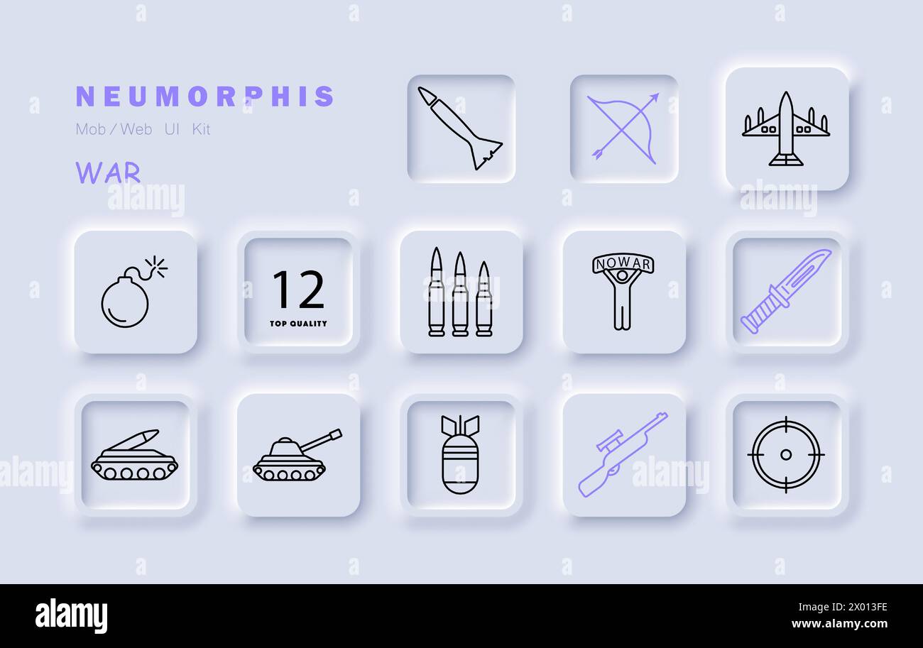 Weapon set icon Tank, man, banner, no war, artillery, plane, bomber ...