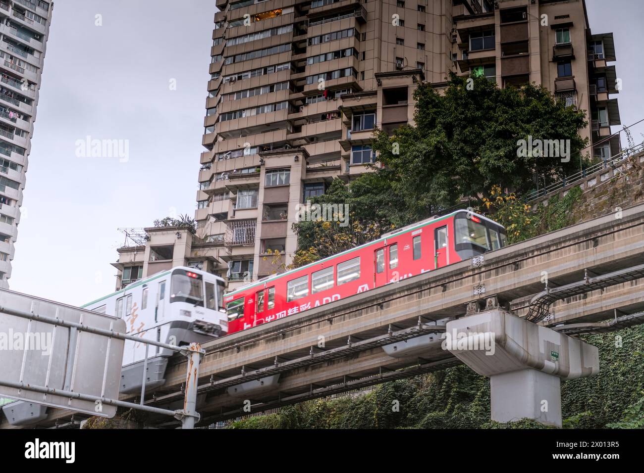Chongqing, China - August, 9, 2021: Monorail Metro Passing Through a ...