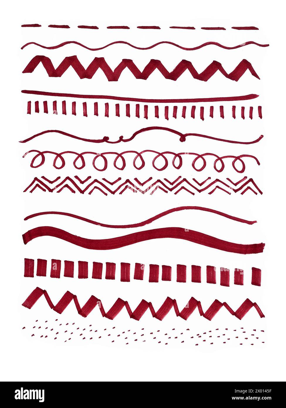 Various brown graphic lines on a white background. Dash, waves ...