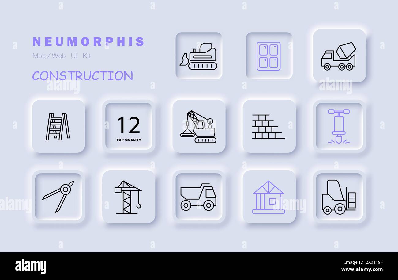 Construction equipment set icon Window, heavy equipment, ladder, crane ...
