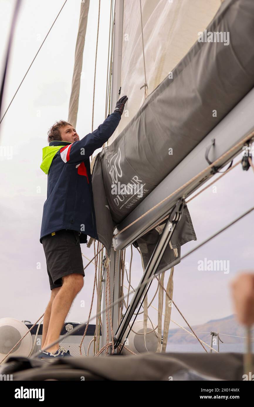 Voyage race sail on professional sport sea yacht. Mooring fender ...