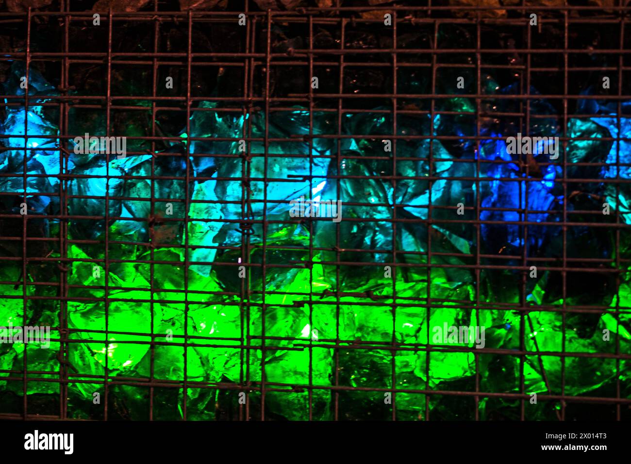 installation of luminous blue and green stones in the decoration of ...