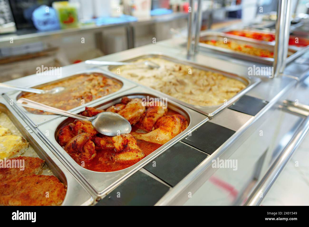 Bustling Cafeteria Serving Line During Lunchtime Offering a Variety of ...