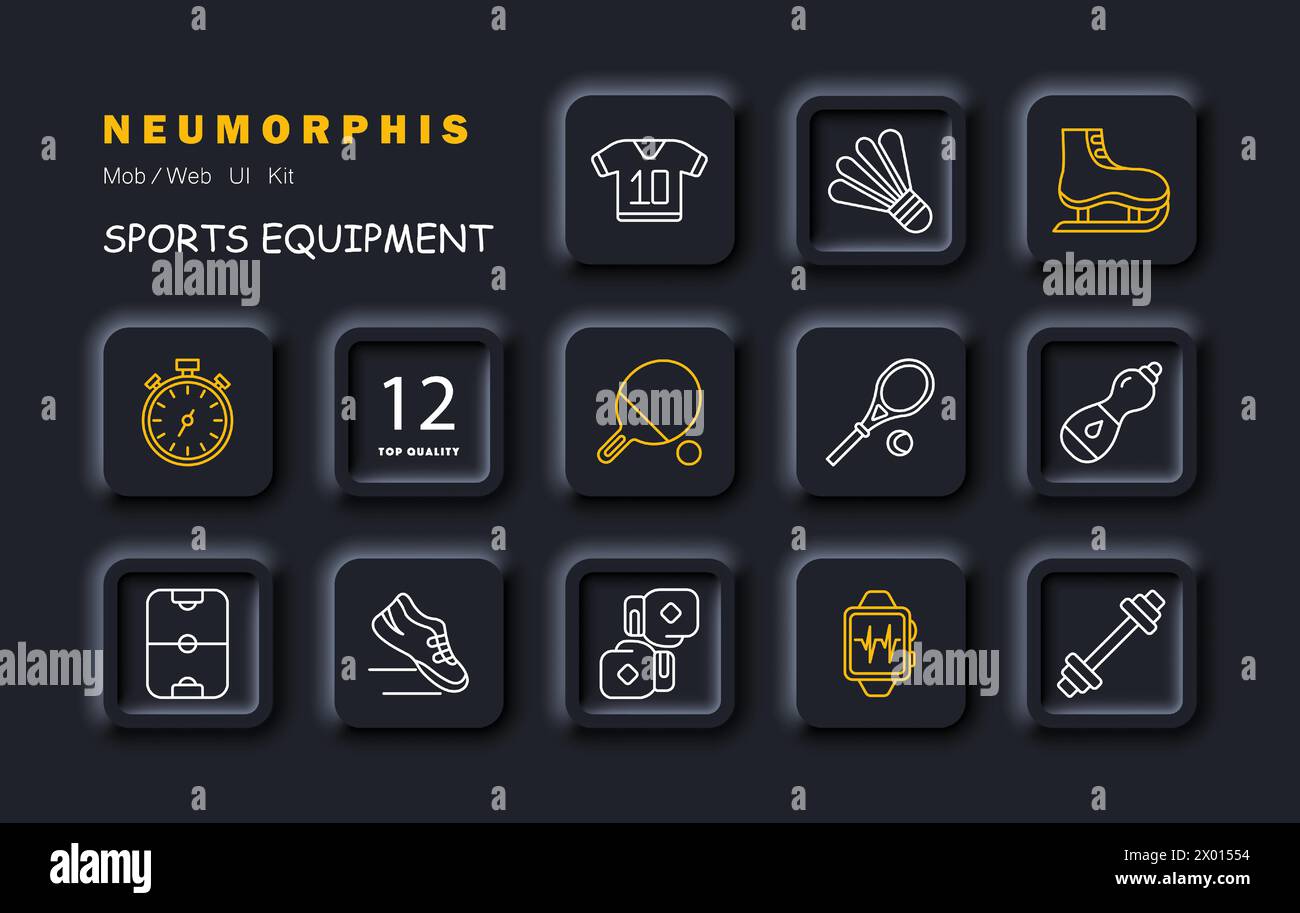 Sports set icon Gloves, boxing, water, stopwatch, ping pong, pulse ...