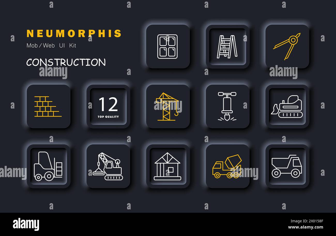 Construction equipment set icon Window, heavy equipment, ladder, crane ...