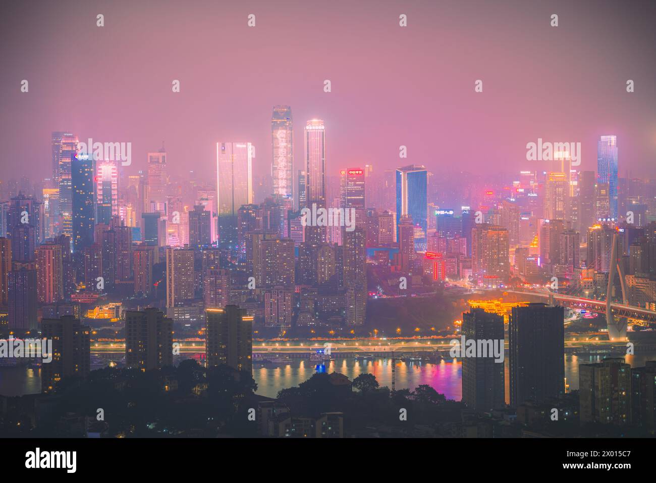 JANUARY 21, 2021, CHONGQING, CHINA: Night view and beautiful skyline of ...