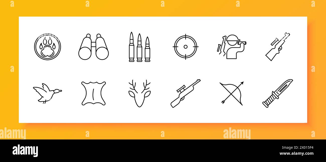 Chase set icon Bear paw badge, rifle, bow, deer, skin, knife, bullet ...