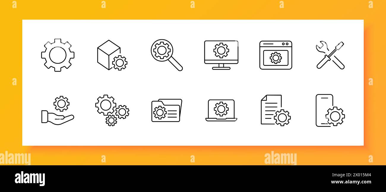 Setting icon set. Gear, website, tuning, hand, proposal, mechanism, configuration, screwdriver ...