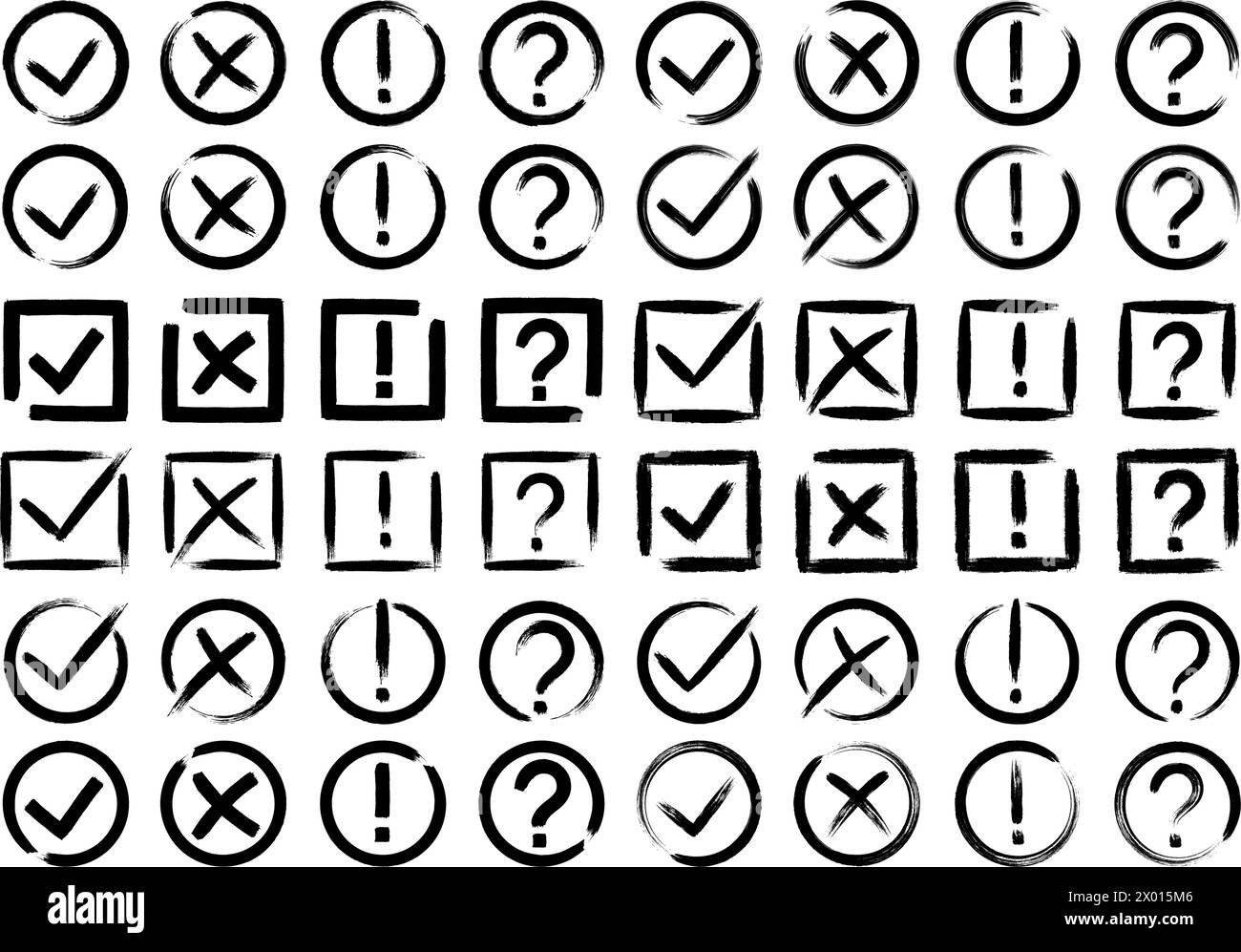 Dirty grunge cross x, tick OK, exclamation and question check marks in ... Dirty grunge cross x, tick OK, exclamation and question check marks in ...
