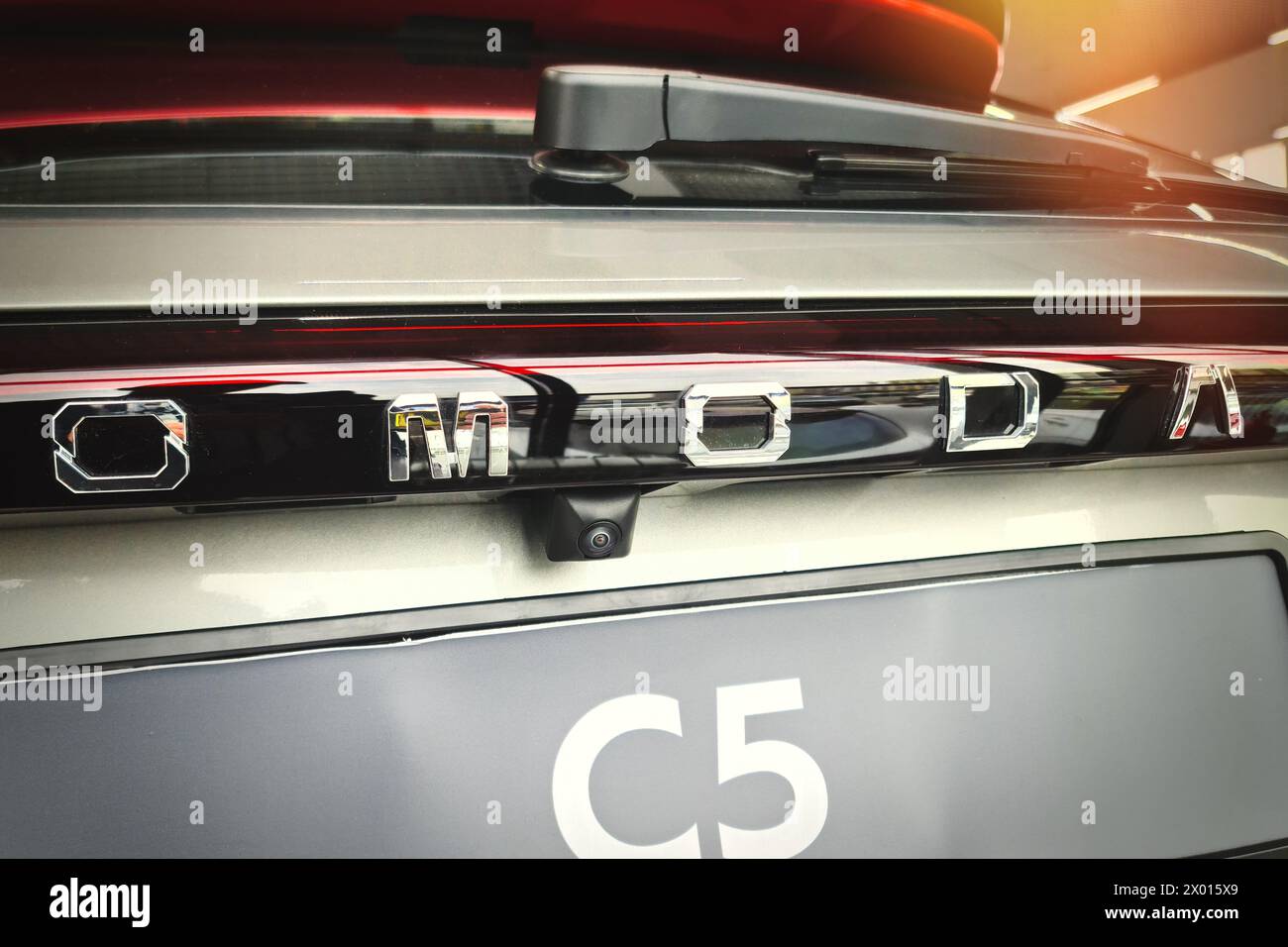 Close-up of the rear trunk door of a new Chinese OMODA C5 car Stock ...