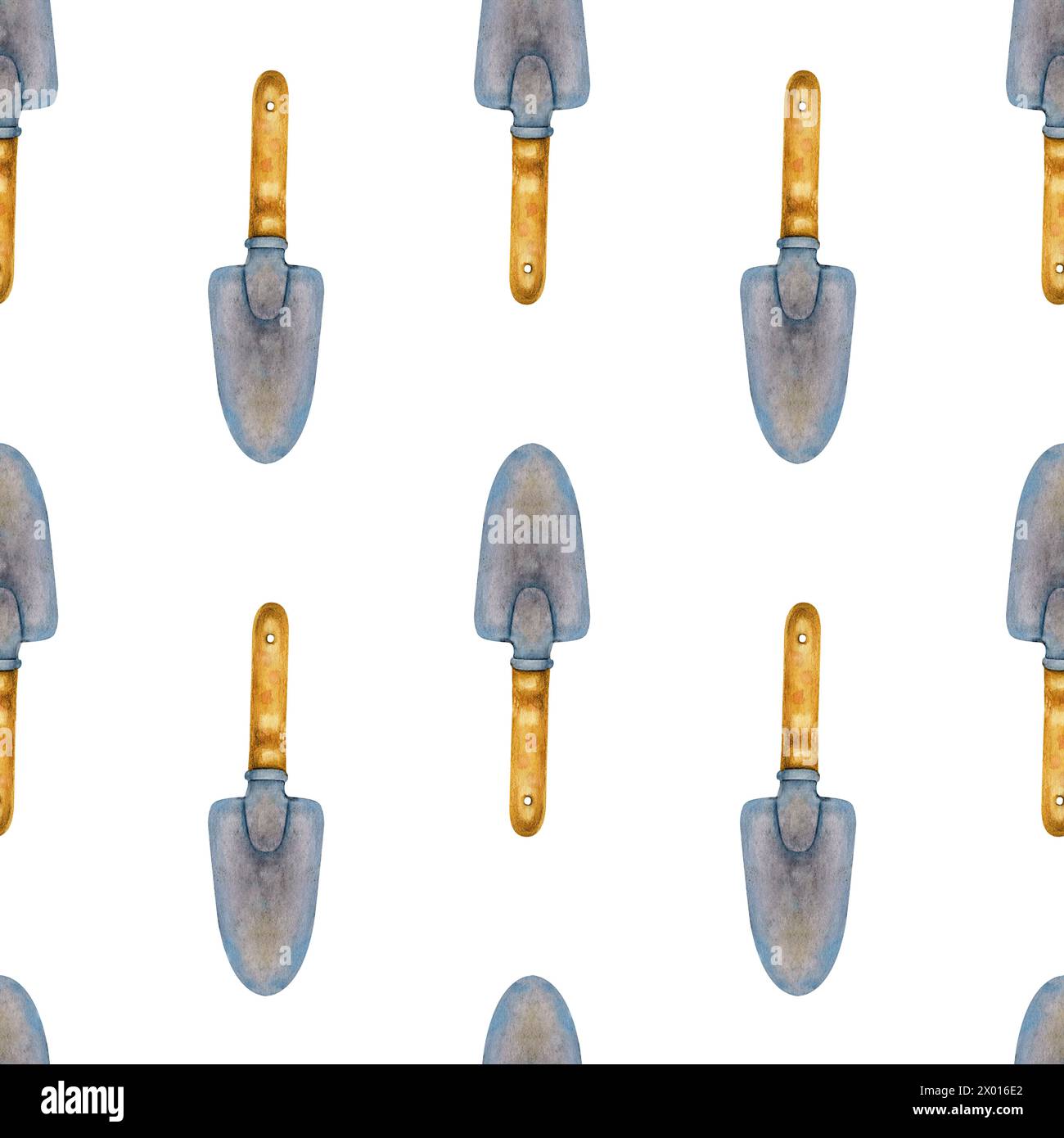 Seamless pattern of rustic garden tools. Watercolor illustration of ...