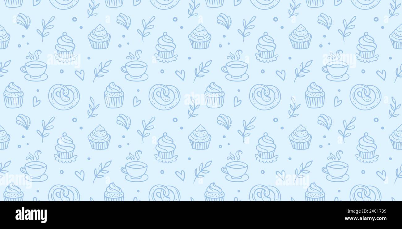 Pastry, sweet bakery seamless pattern with doodles Stock Vector Image ...