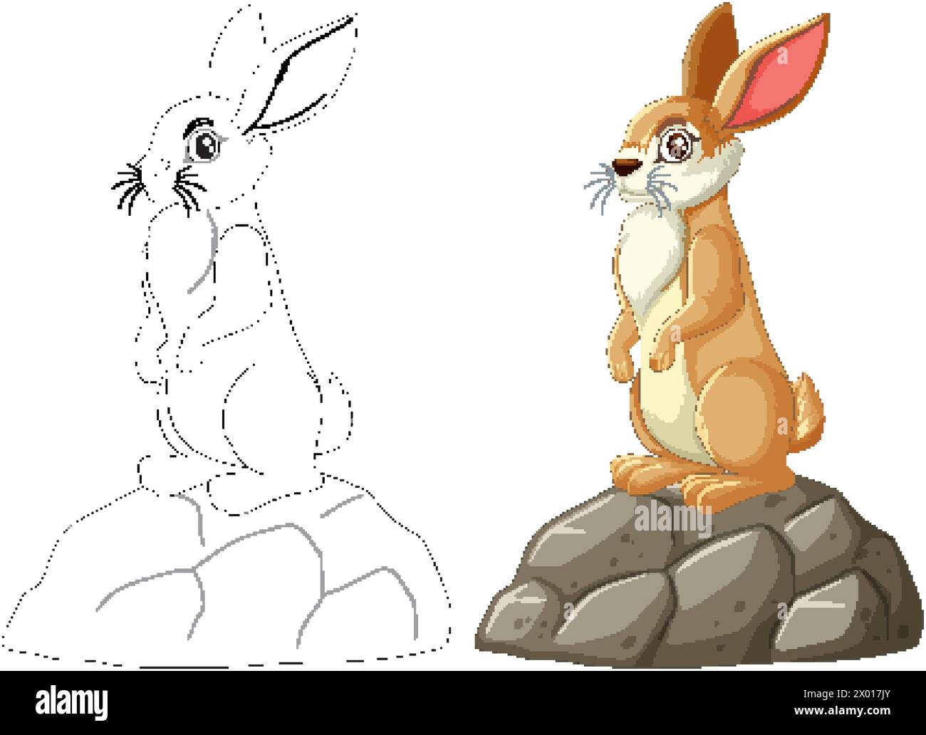 Colorful and outlined rabbit vector illustrations Stock Vector Image ...