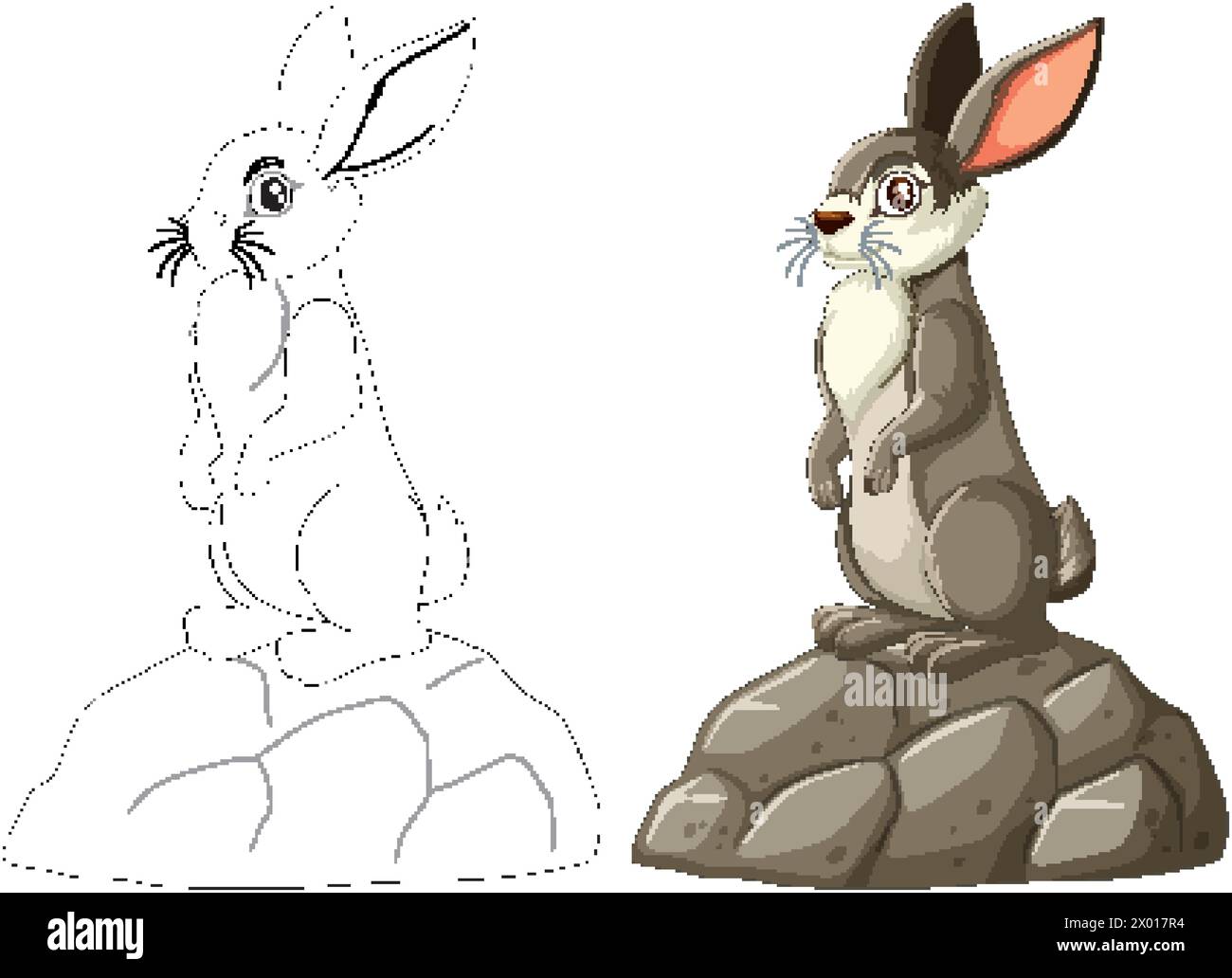 Colorful and outlined rabbit illustrations side by side Stock Vector ...