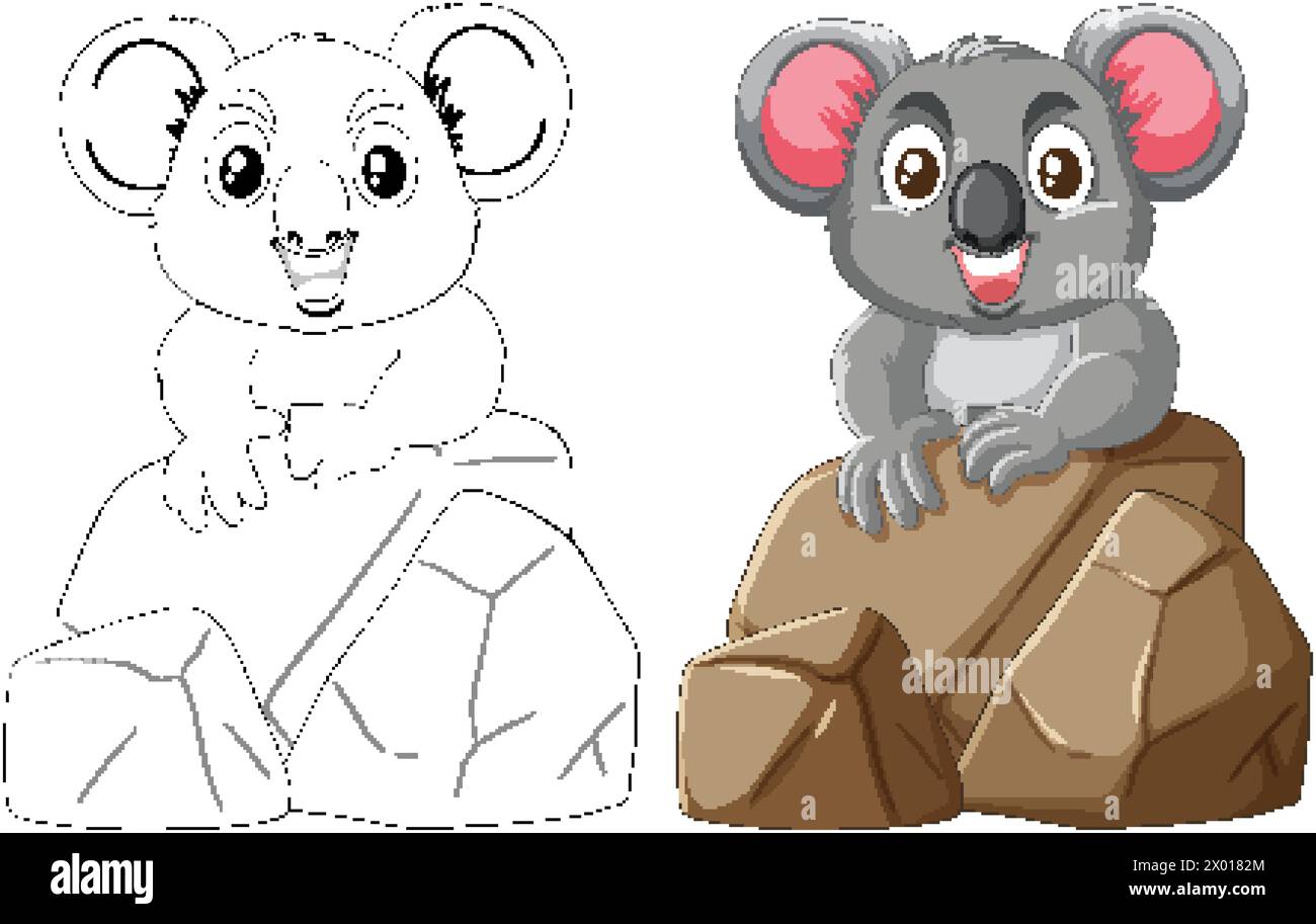 Vector illustration of a koala, colored and line art Stock Vector Image ...