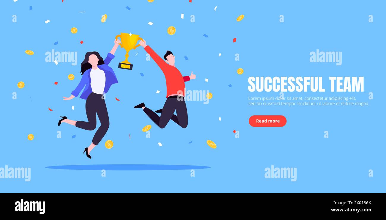 Happy business team employee winners award ceremony flat style design ...