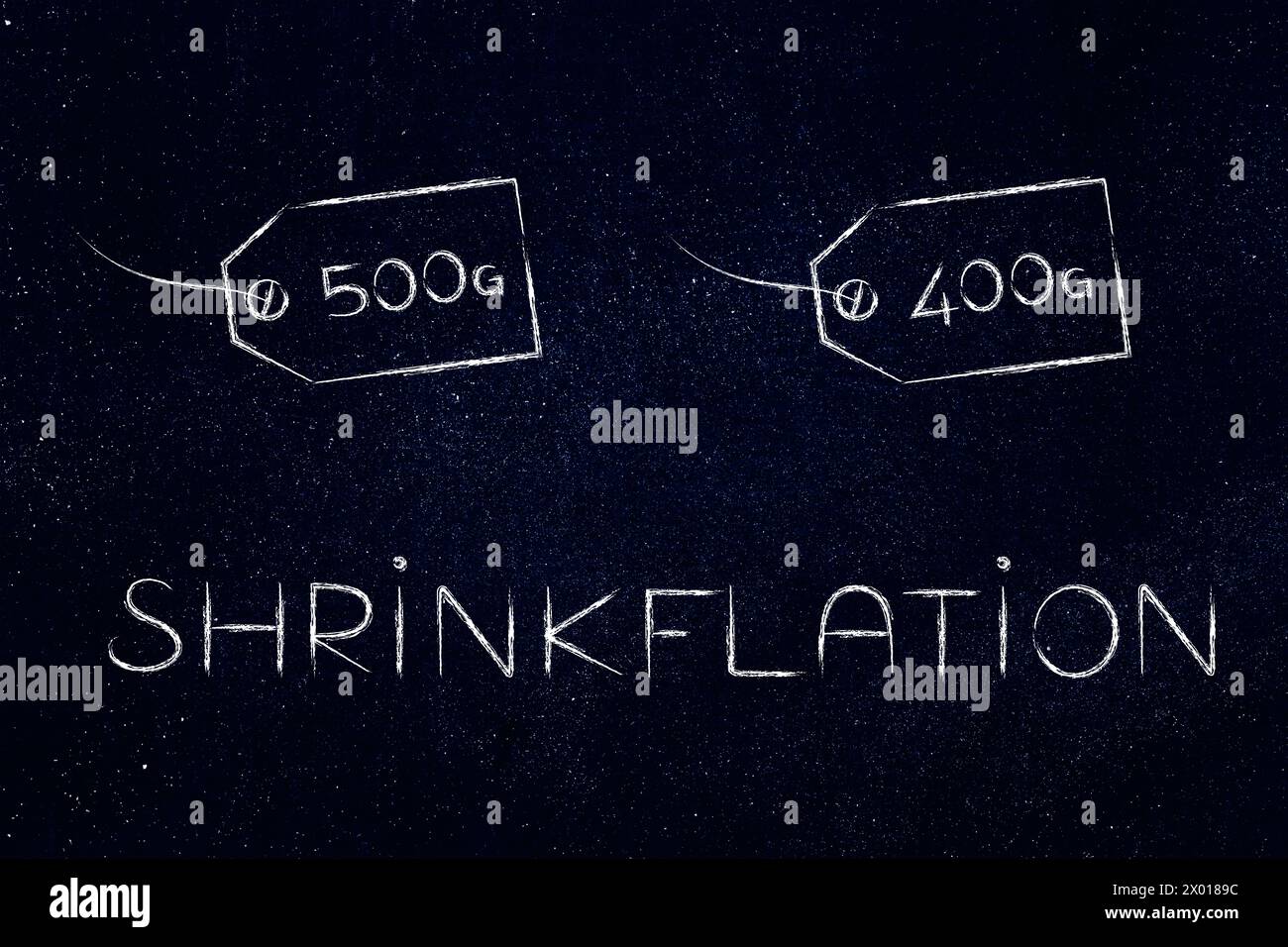 Shrinkflation design with product weight labels, concept of products ...