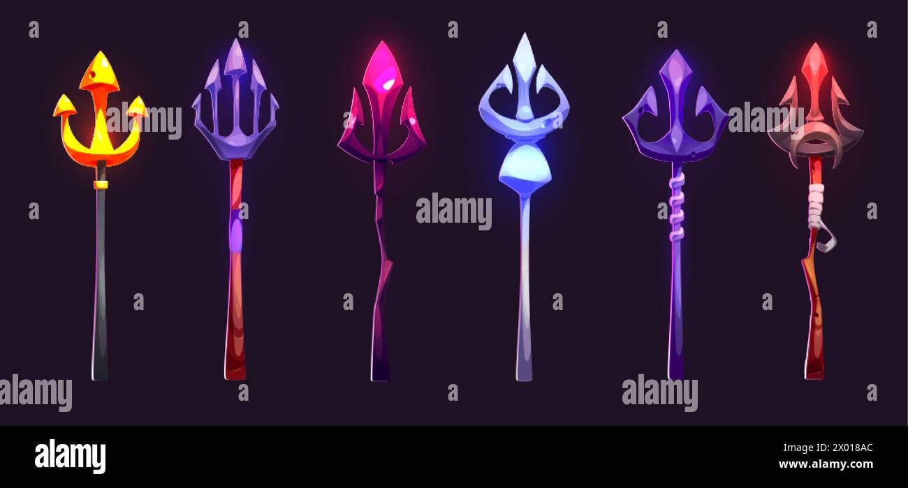 Poseidon or Neptune magic trident for game ui design. Cartoon vector ...